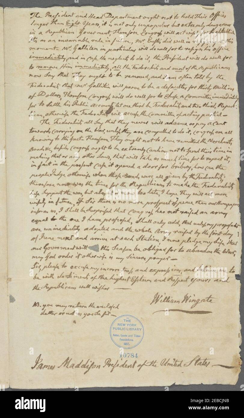 Letter from William Wingate Stock Photo - Alamy