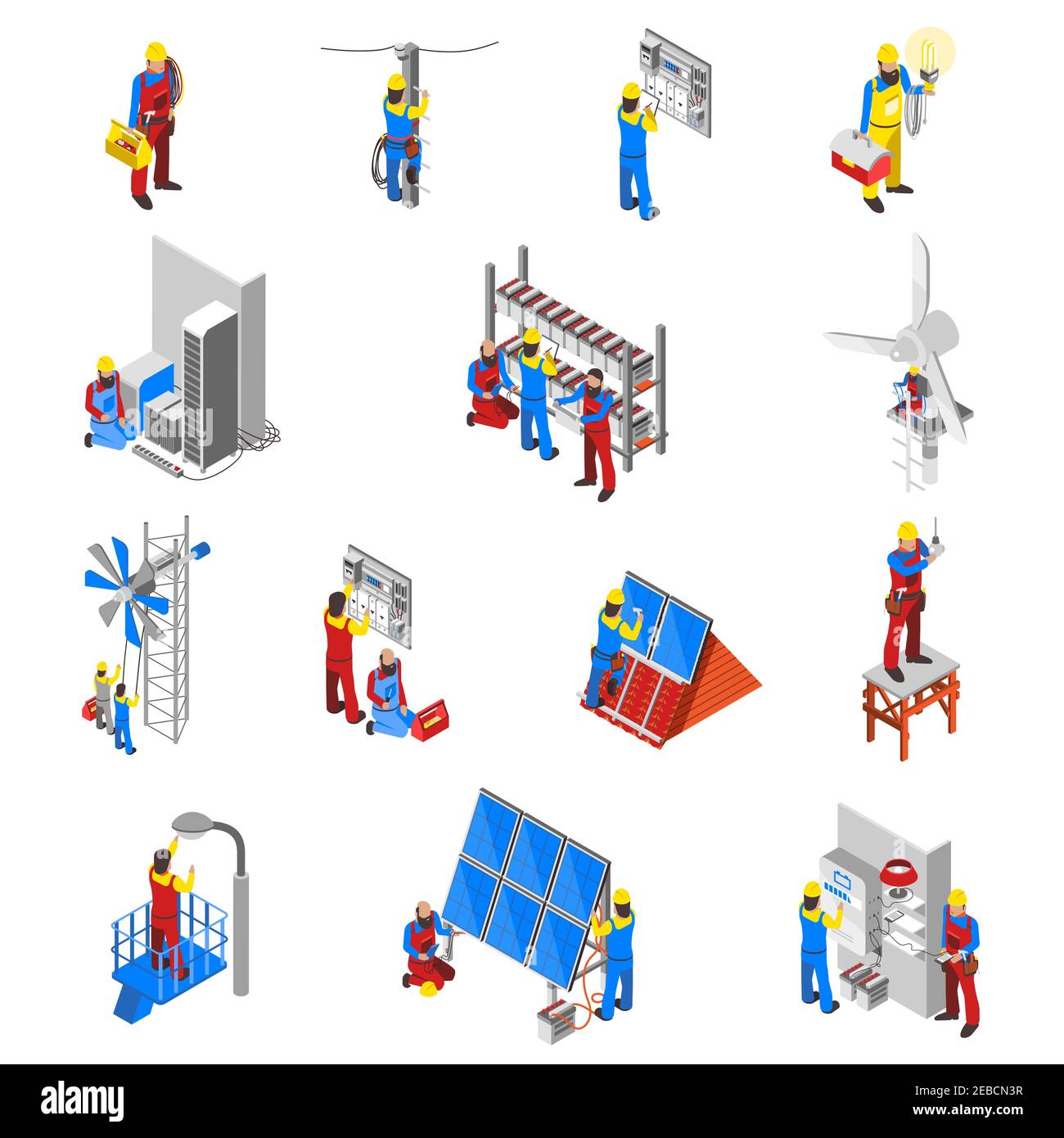 Electrician icons set with tools and equipment isometric isolated ...