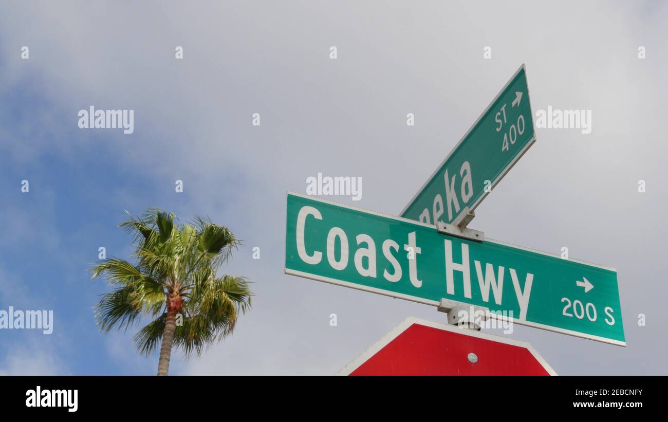 Pacific Coast Highway, historic route 101 road sign, tourist ...
