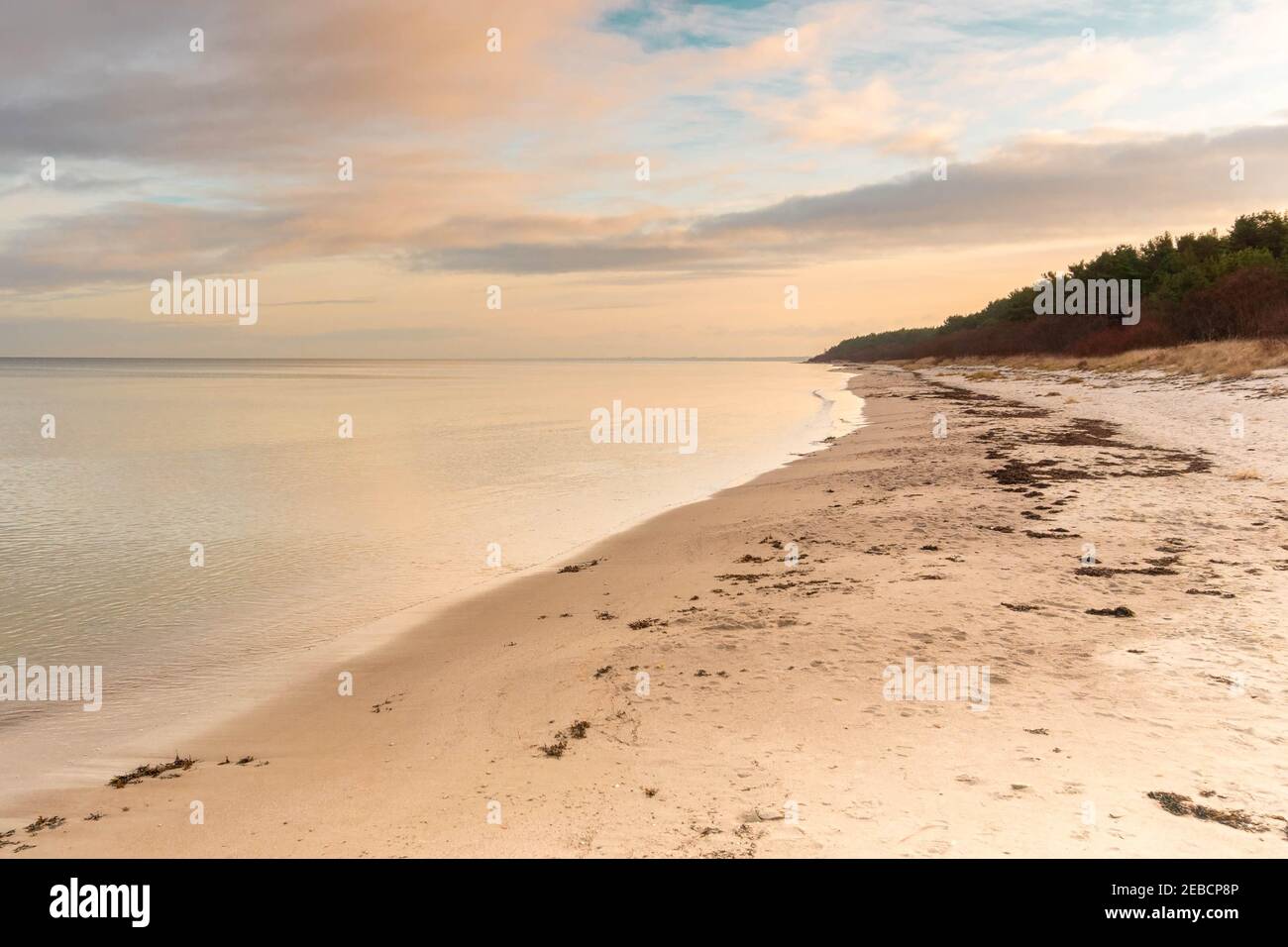 Beautiful sea landscape on dramatic cloudy sky at sunset time. Calm ...