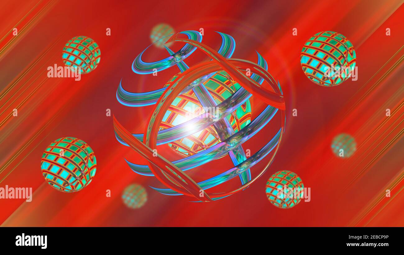 Abstract red background with green spheres. 3d image Stock Photo - Alamy