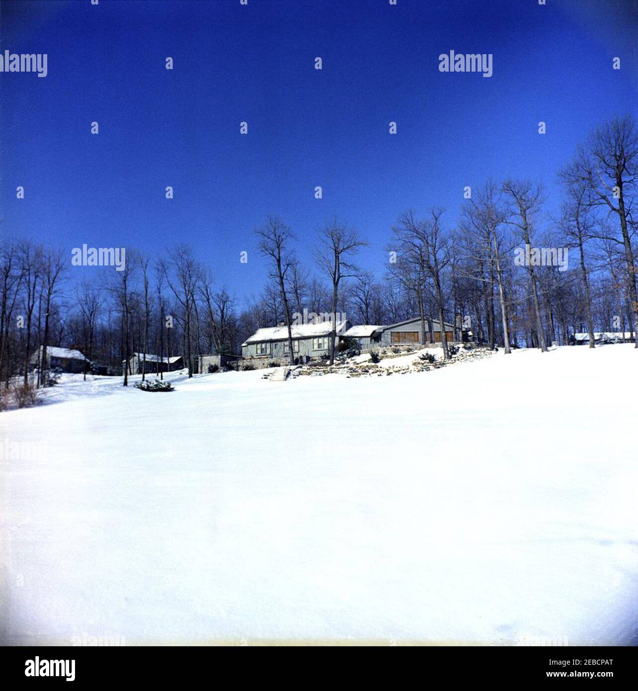 Camp David in the snow, views. View of Aspen Lodge, the Presidential ...