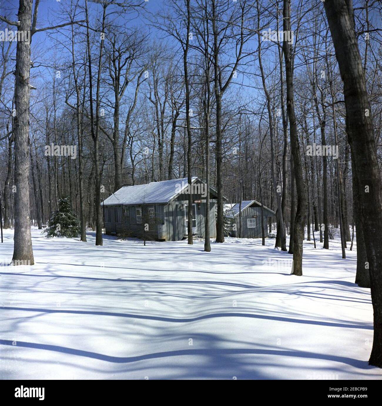 Camp David in the snow, views. Dogwood (left) and Maple Cabins at Camp ...