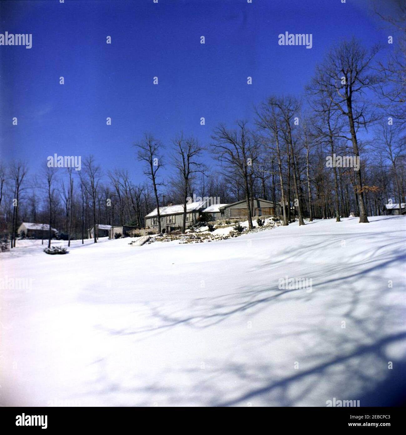 Camp David in the snow, views. View of Aspen Lodge, the Presidential ...