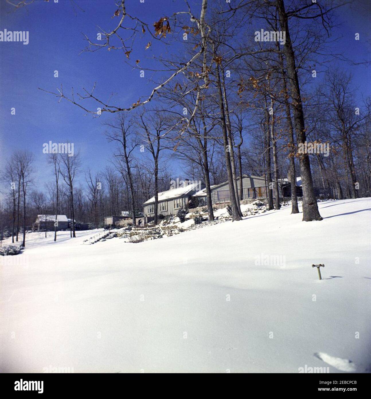 Camp David in the snow, views. View of Aspen Lodge, the Presidential ...