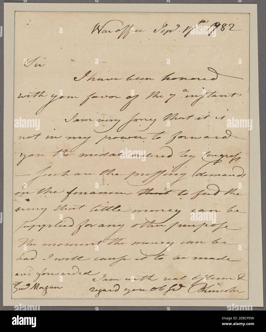 Lincoln, (Benjamin.) War Office. To Brigadier General Morgan Stock ...