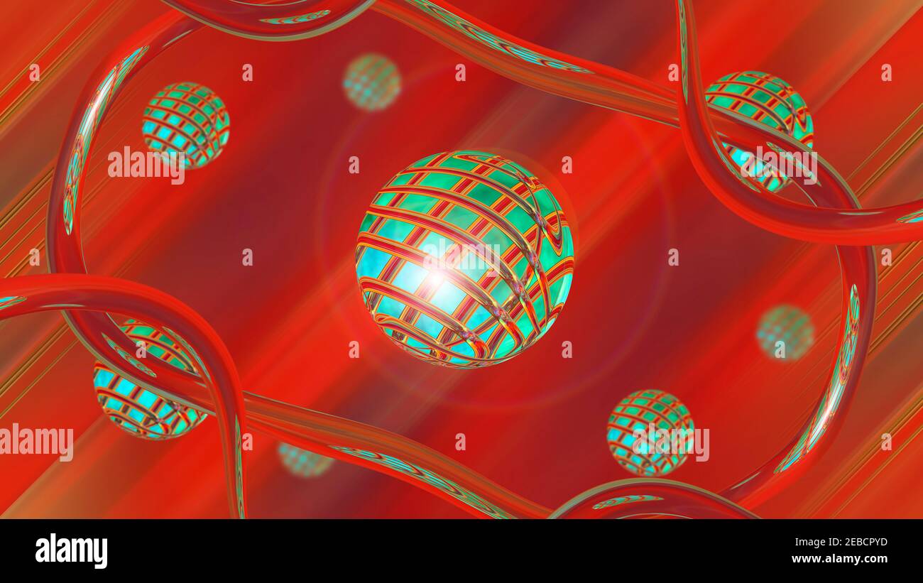 Abstract red background with green spheres. 3d image Stock Photo - Alamy