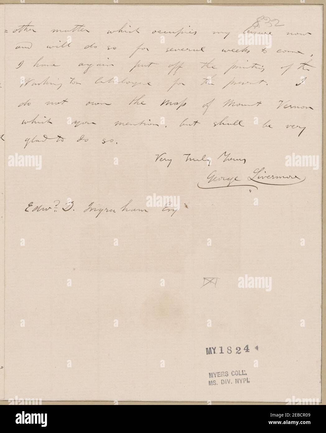 Livermore, George. Boston. To Edward D. Ingraham Stock Photo - Alamy