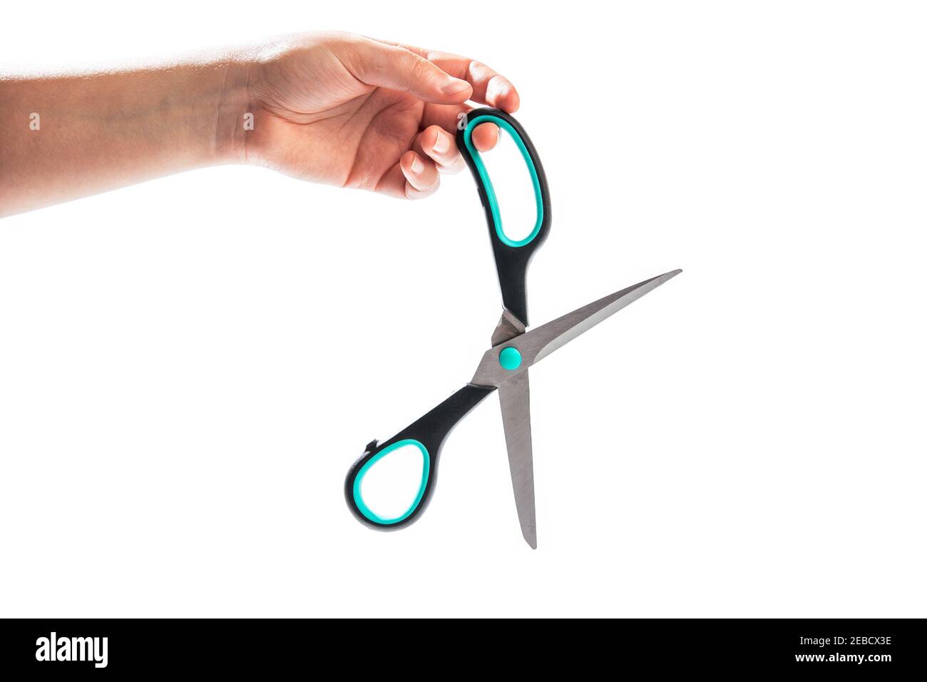 Woman hand with scissors isolated on the white background, banner Stock ...