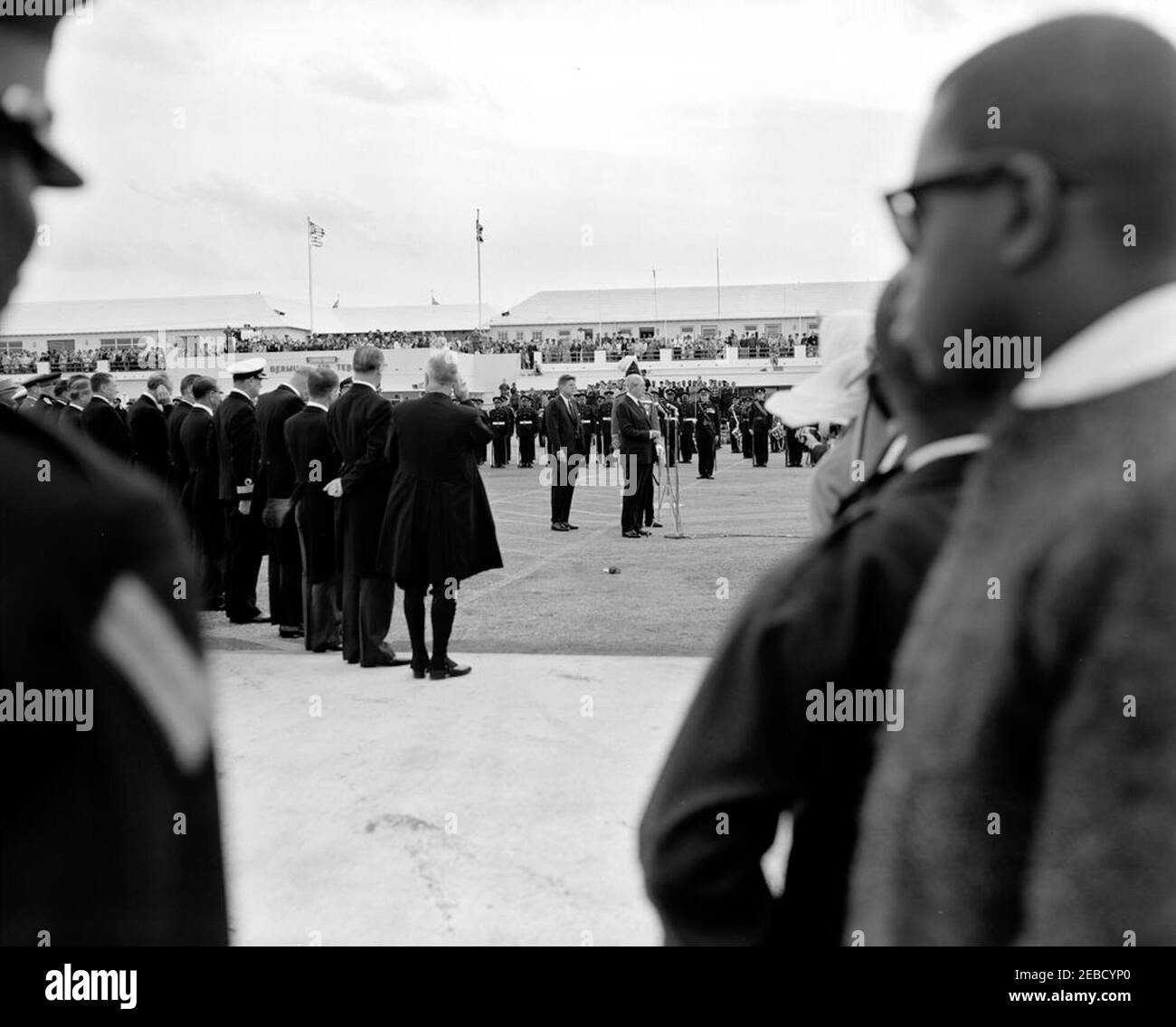 Standing in front of crowd Black and White Stock Photos & Images - Alamy