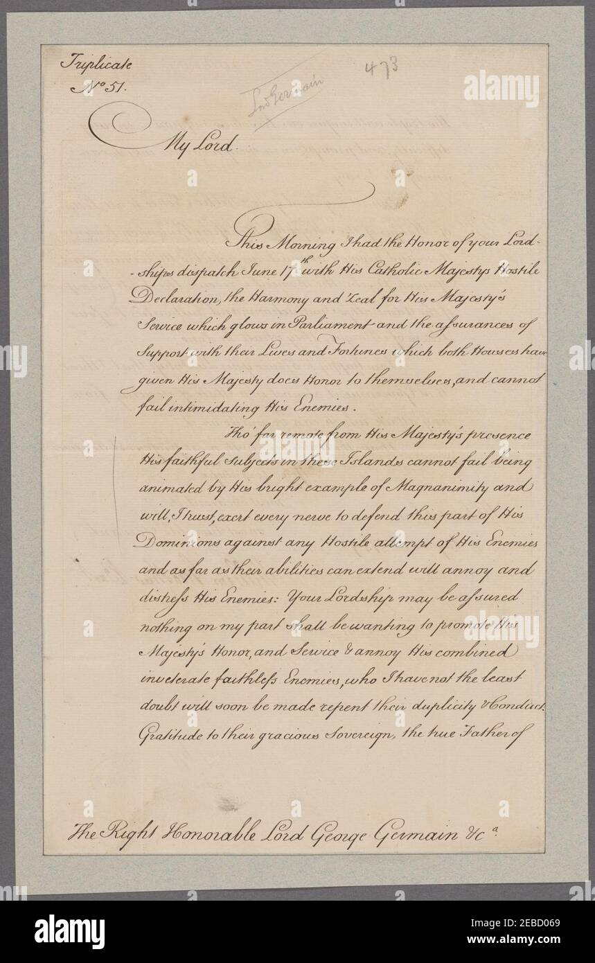 Mathew, William. St. Chris. To Lord George Germain Stock Photo - Alamy