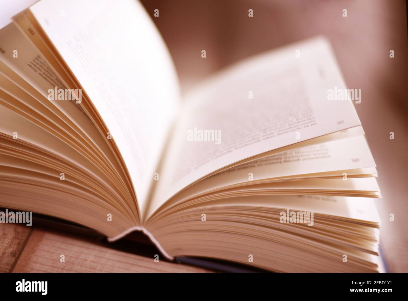 Composition with open book on the table Stock Photo - Alamy