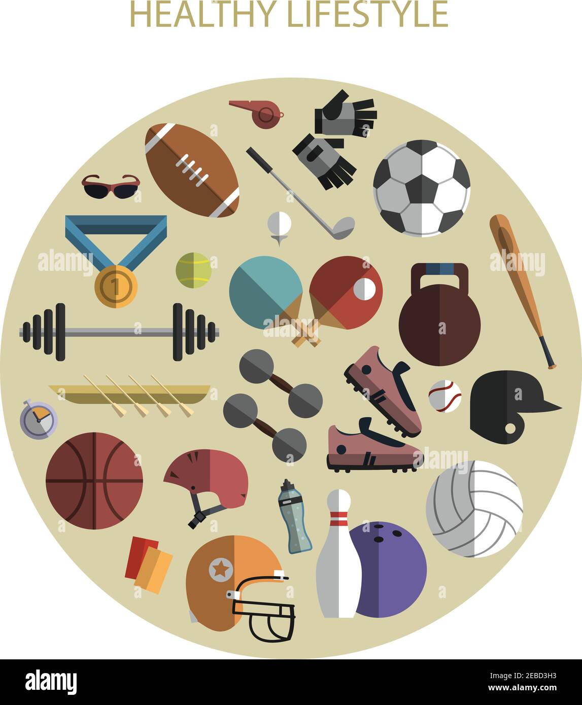 Healthy life style sport equipment and accessories flat icons ...