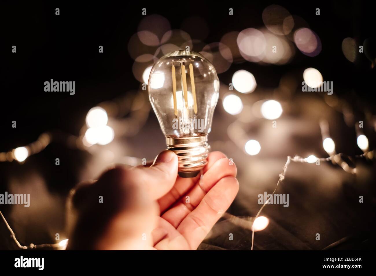 light bulb filament idea background Stock Photo - Alamy