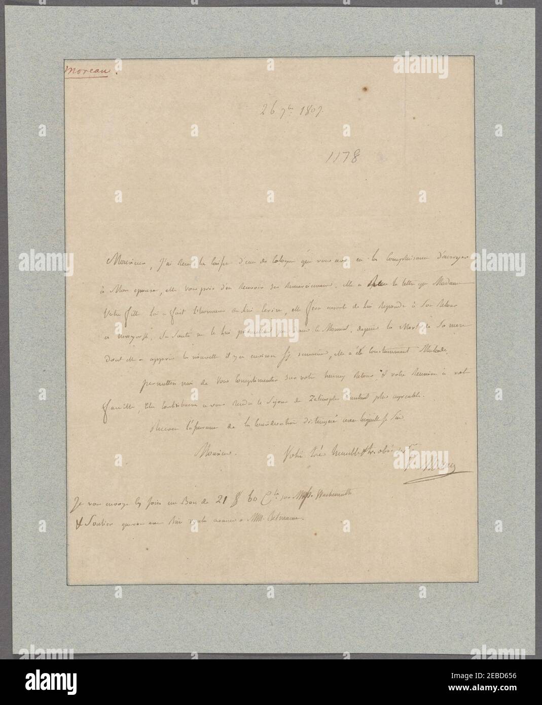 Moreau, (Jean Victor). Morisville. To Mr. Muller Stock Photo - Alamy