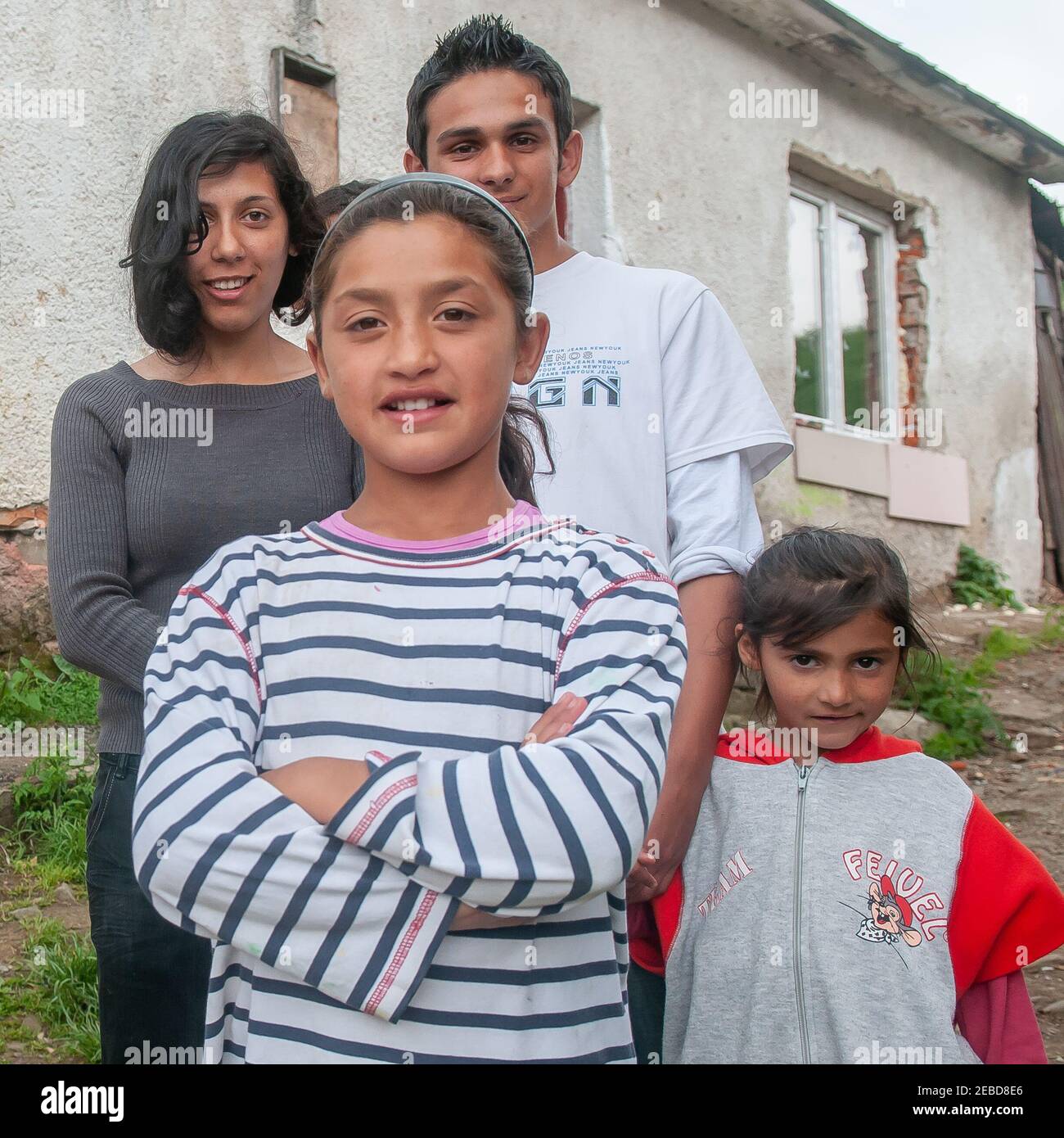 05-16-2018. Lomnicka, Slovakia. A close-up of a Roma or Gypsy group of ...