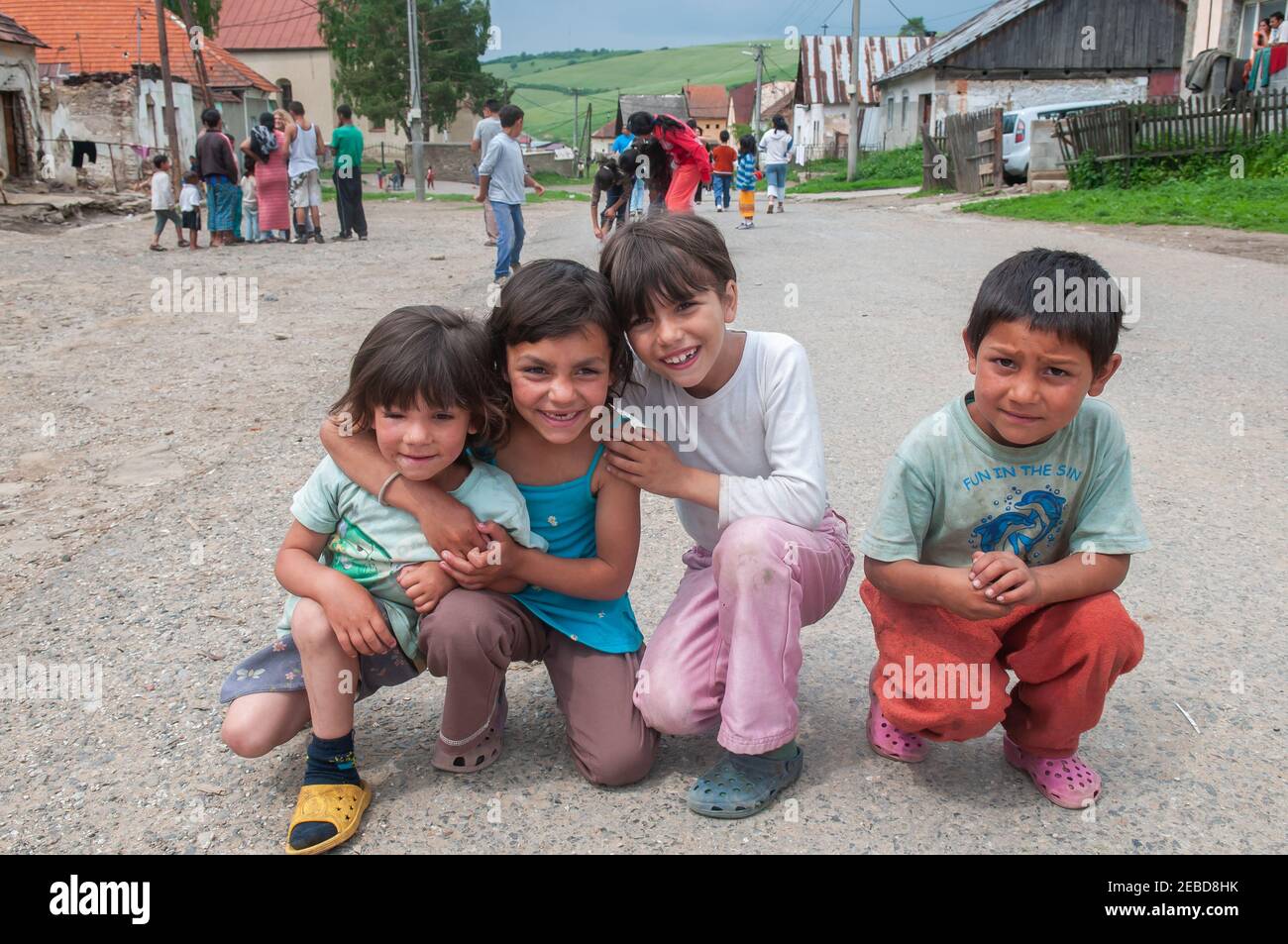 05-16-2018. Lomnicka, Slovakia. A close-up of a Roma or Gypsy group of ...
