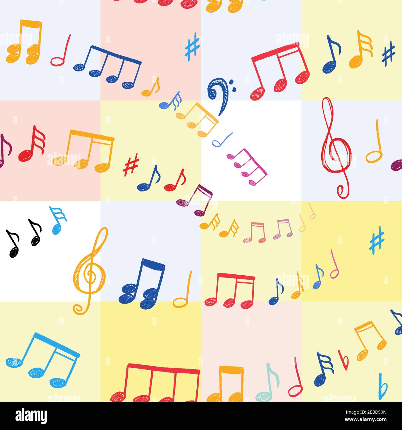 Vector sheet music background - notes and clefs doodle seamless fashion ...