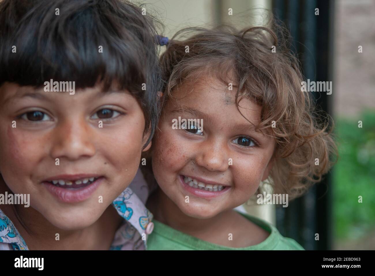 5-16-2018. Lomnicka, Slovakia. A close-up of a Roma or Gypsy children ...