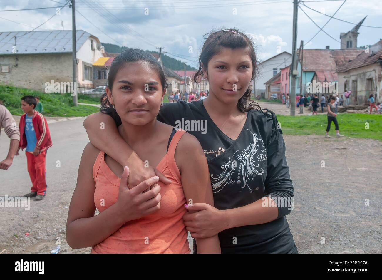 5-16-2018. Lomnicka, Slovakia. A close-up of Roma or Gypsy adolescent ...