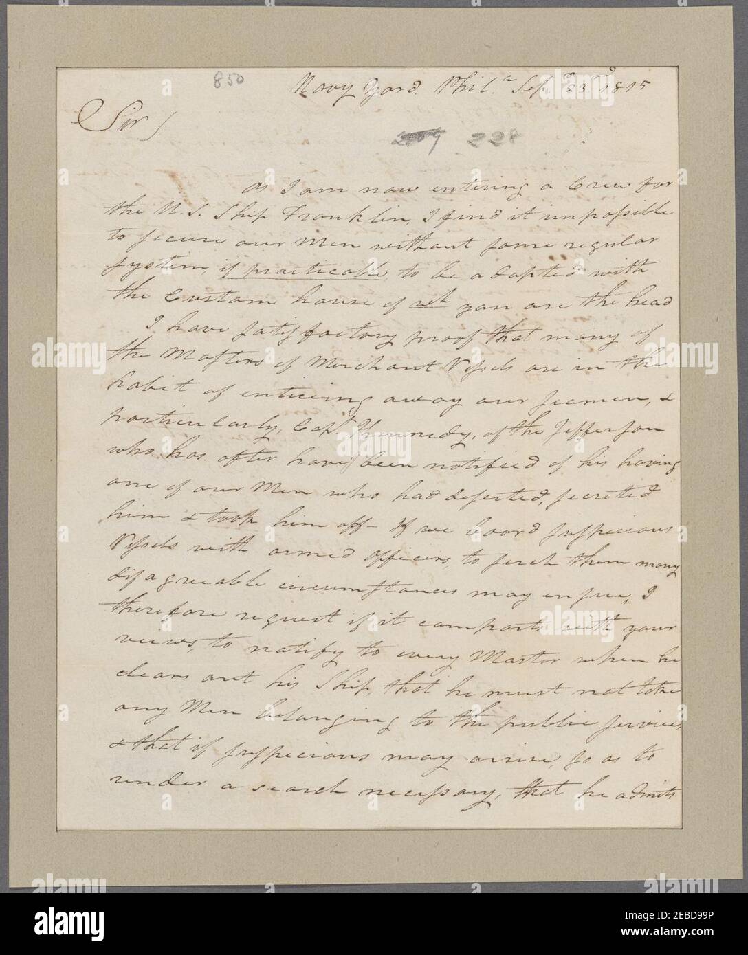 Murray, Alexander. Navy Yard, Philadelphia. To Gen. John Steele Stock ...