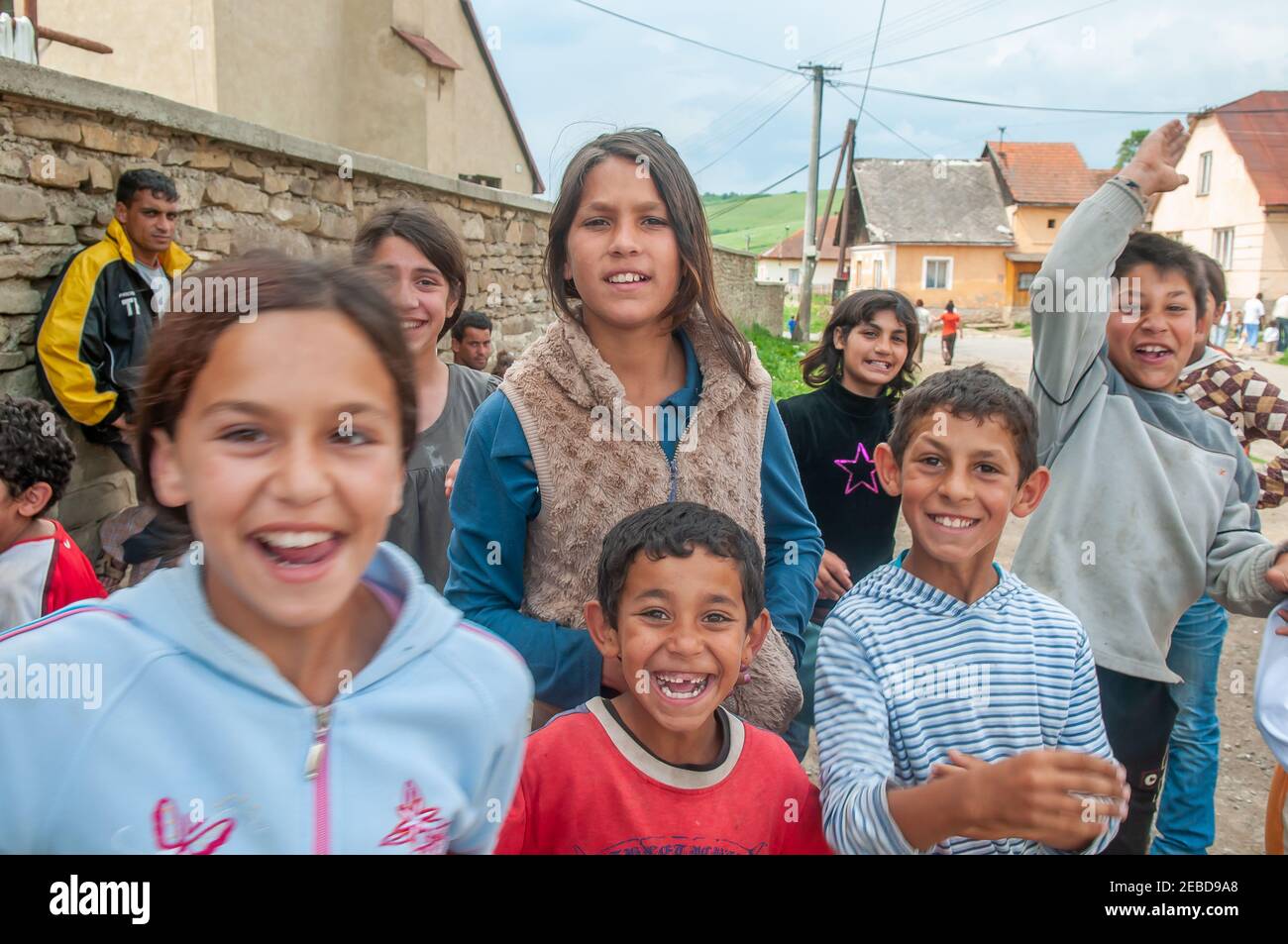 05-16-2018. Lomnicka, Slovakia. A close-up of a Roma or Gypsy group of ...