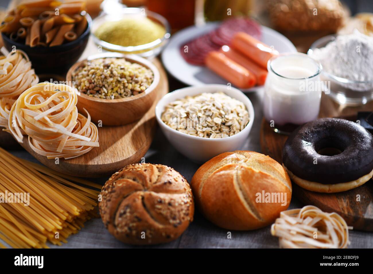 Composition with variety of food products containing gluten Stock Photo ...