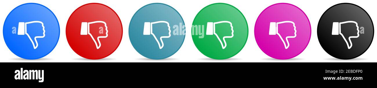 Dislike vector icons, set of circle gradient buttons in 6 colors ...