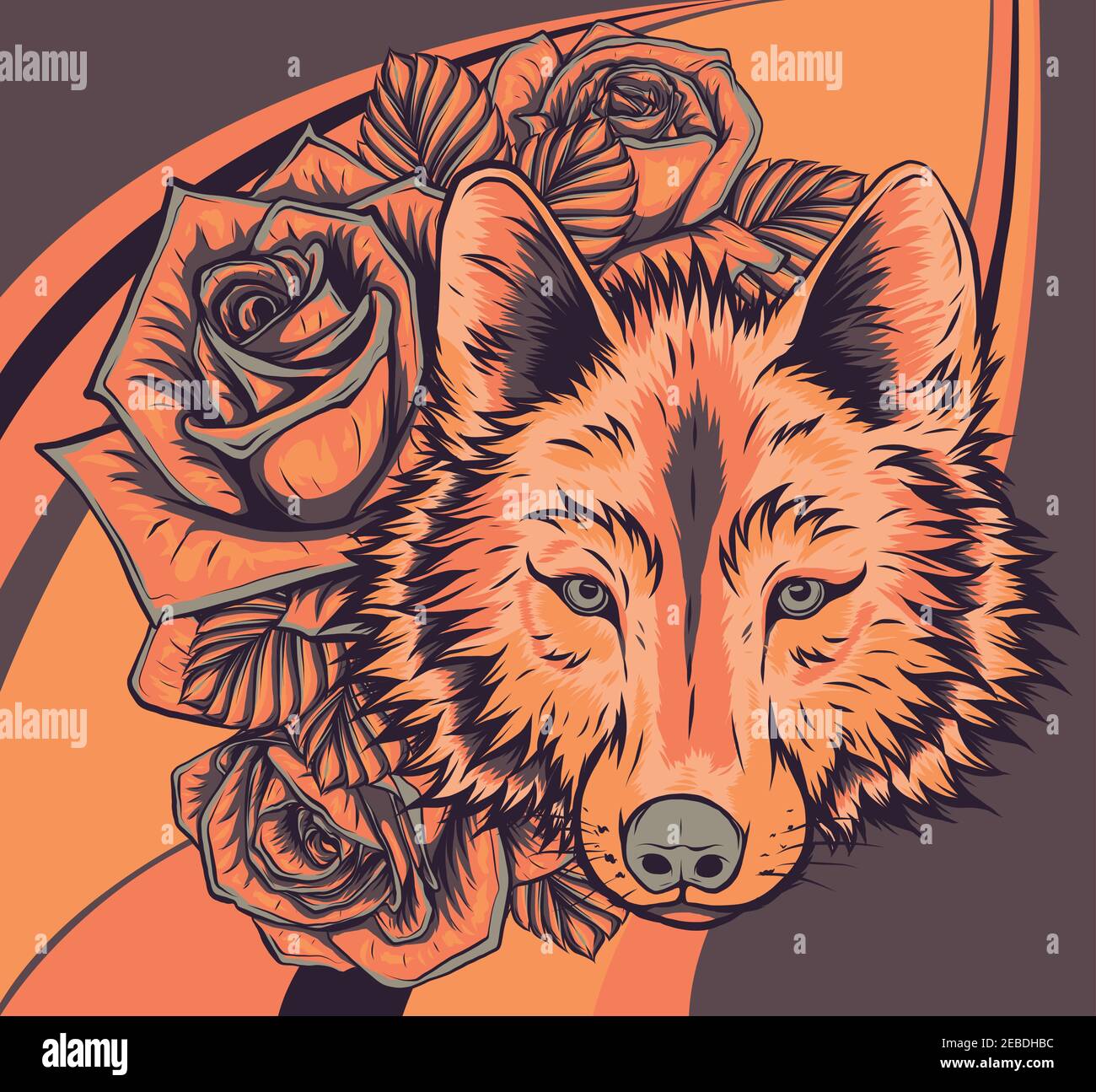 Wolf with roses artwork illustration vector art Stock Vector Image ...