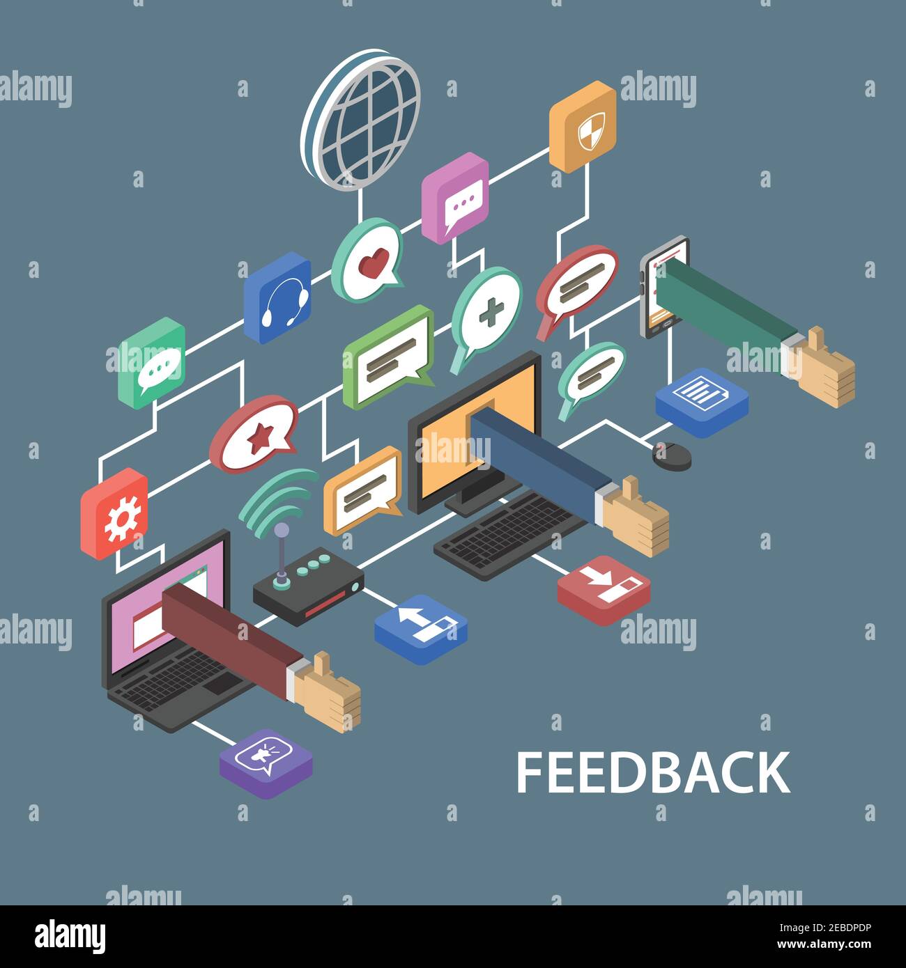 Support feedback concept with isometric communication buttons and human ...