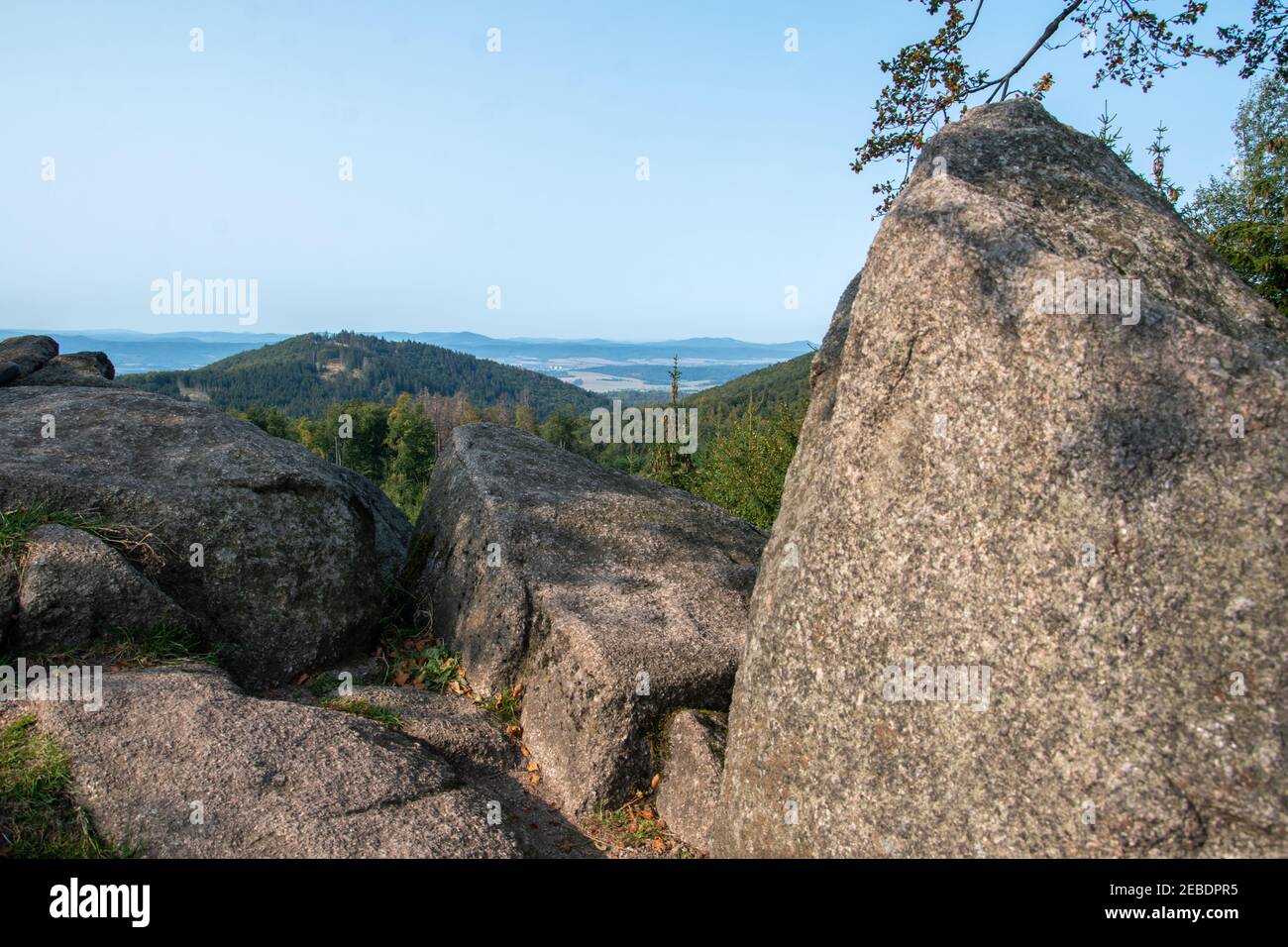 Rocks and a view of the Rennsteig long-distance hiking trail in ...