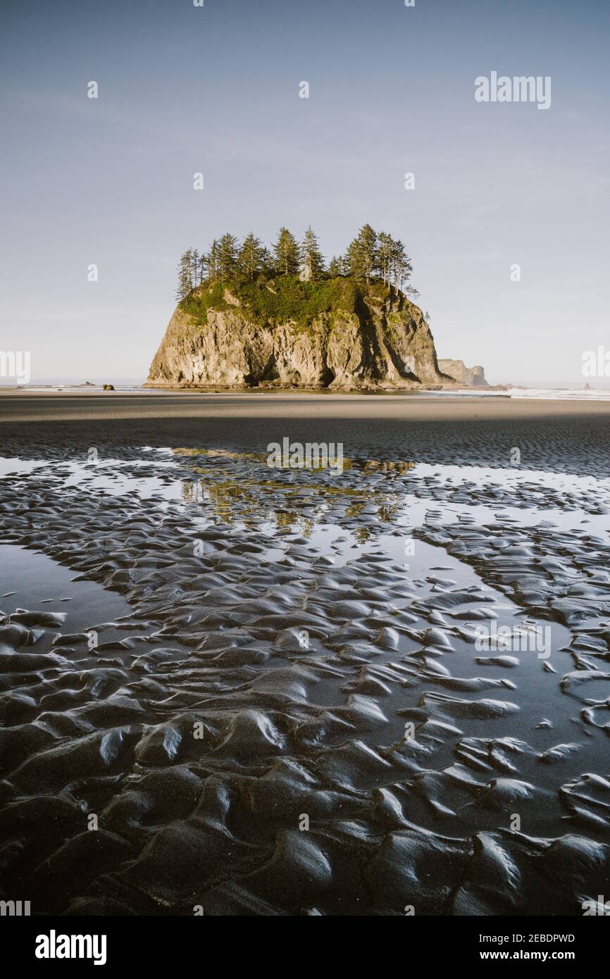 Coastal sunrise with reflection of sea stacks in tide pools Stock Photo ...