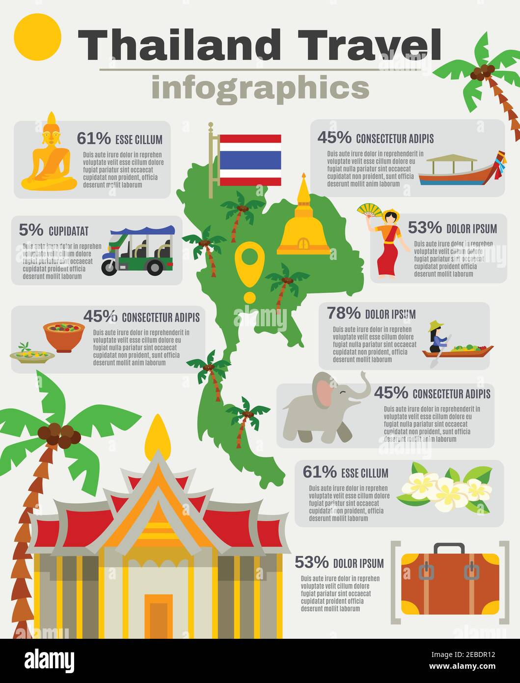 Thailand infographic set with map palms sights and beaches flat vector ...
