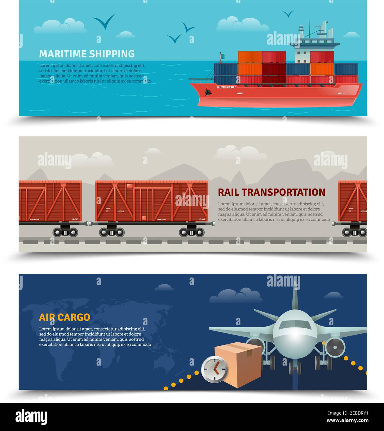Transportation horizontal banners with differernt kinds of logistic ...