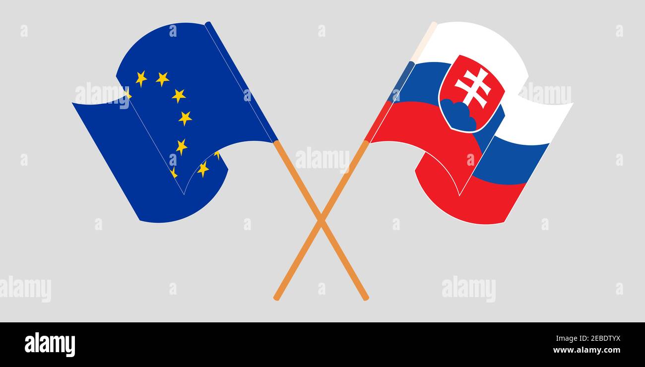 Crossed and waving flags of Slovakia and the EU. Vector illustration ...