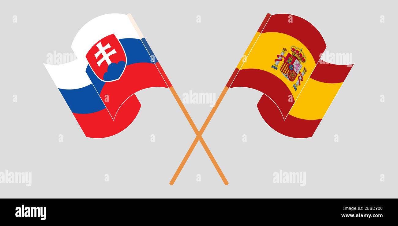 Crossed and waving flags of Slovakia and Spain. Vector illustration ...