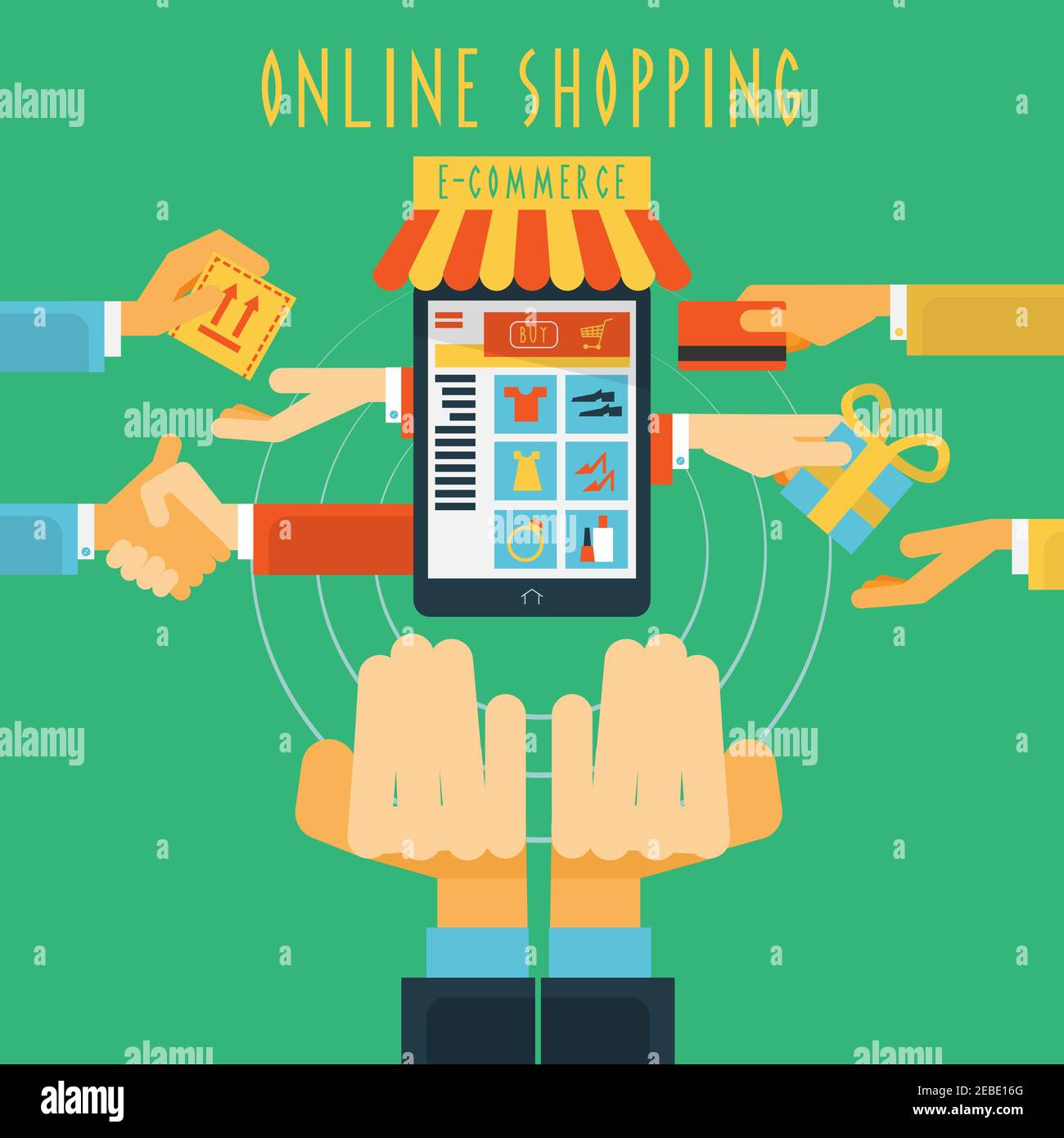 Online shopping commercial pictogram with credit bank card paying ...