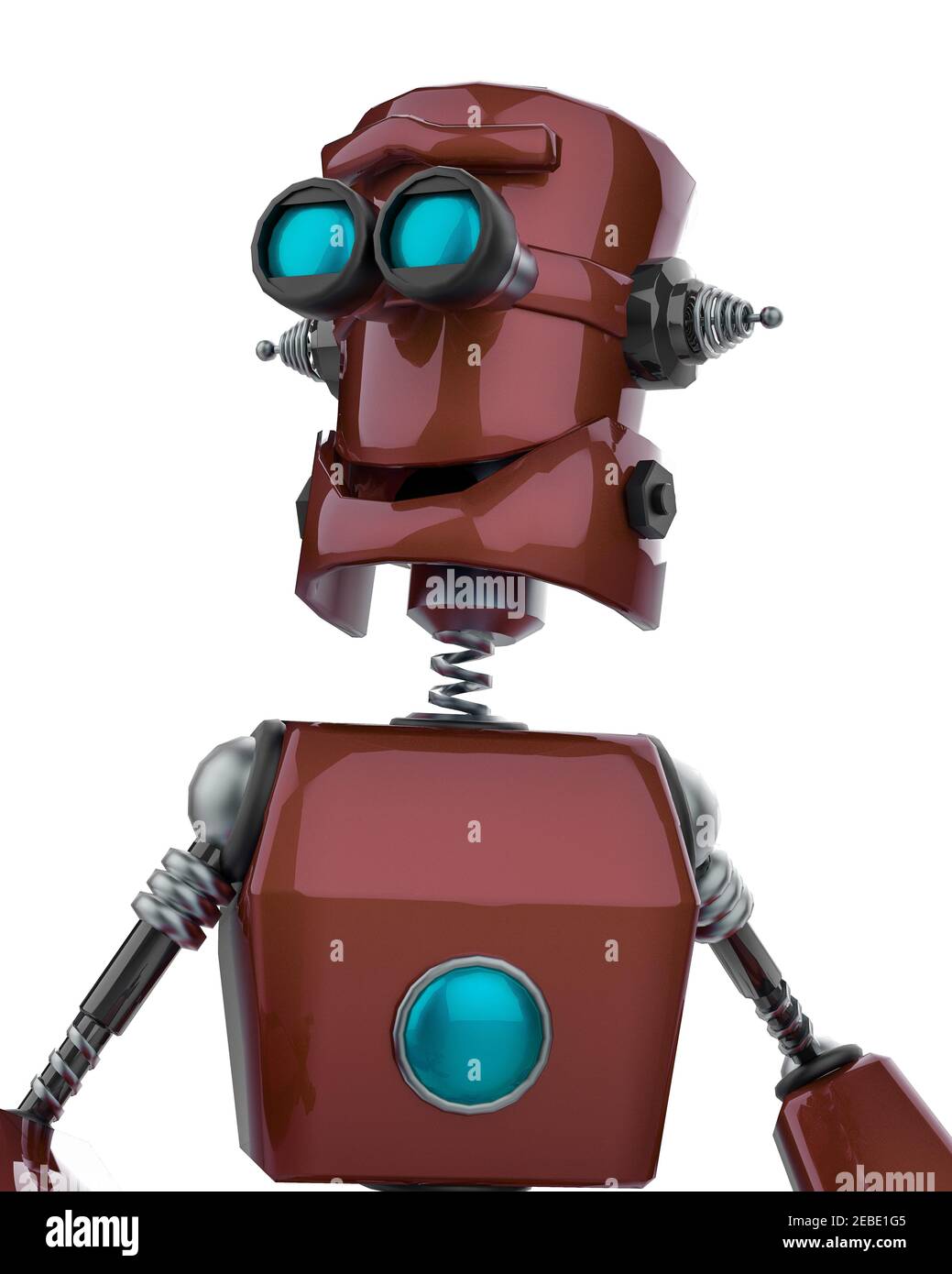 funny robot cartoon smiling potrait in a white background., 3d ...