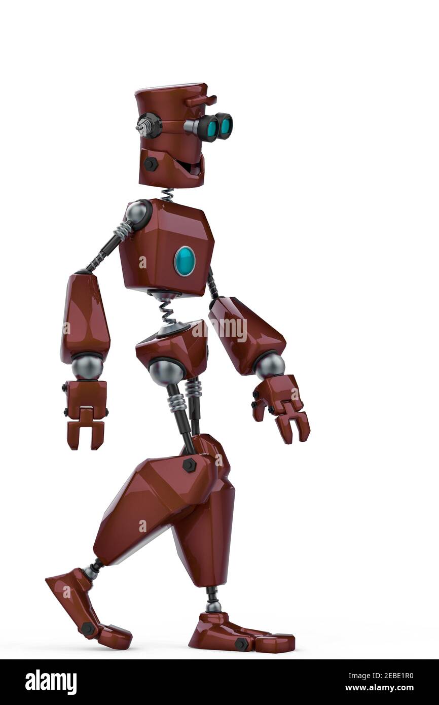 funny robot cartoon just walking in a white background., 3d ...
