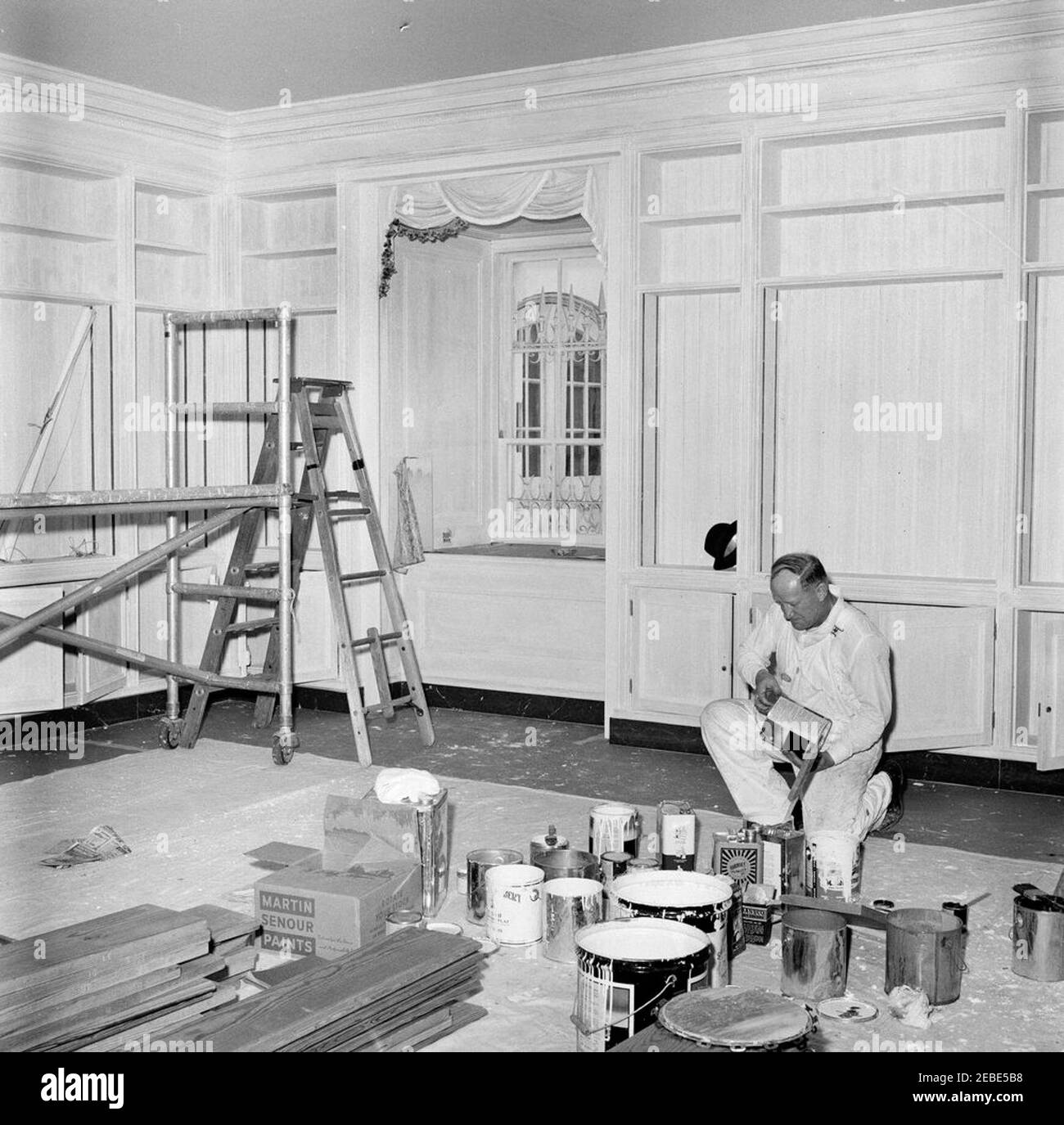 White House Rooms: Library, Ground Floor Corridor, repainting. An ...