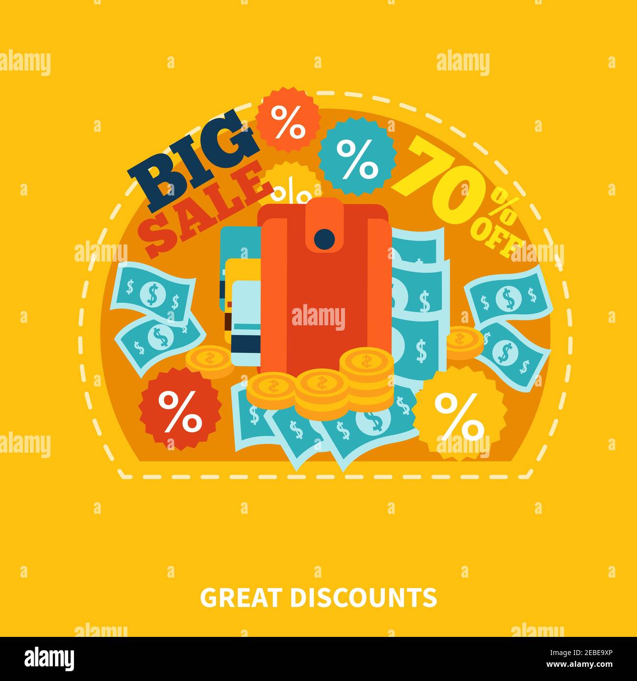 Online shop colorful round composition with caption money discount ...