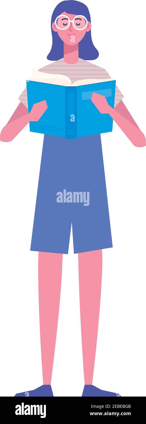 female reader standing reading book character Stock Vector Image & Art ...