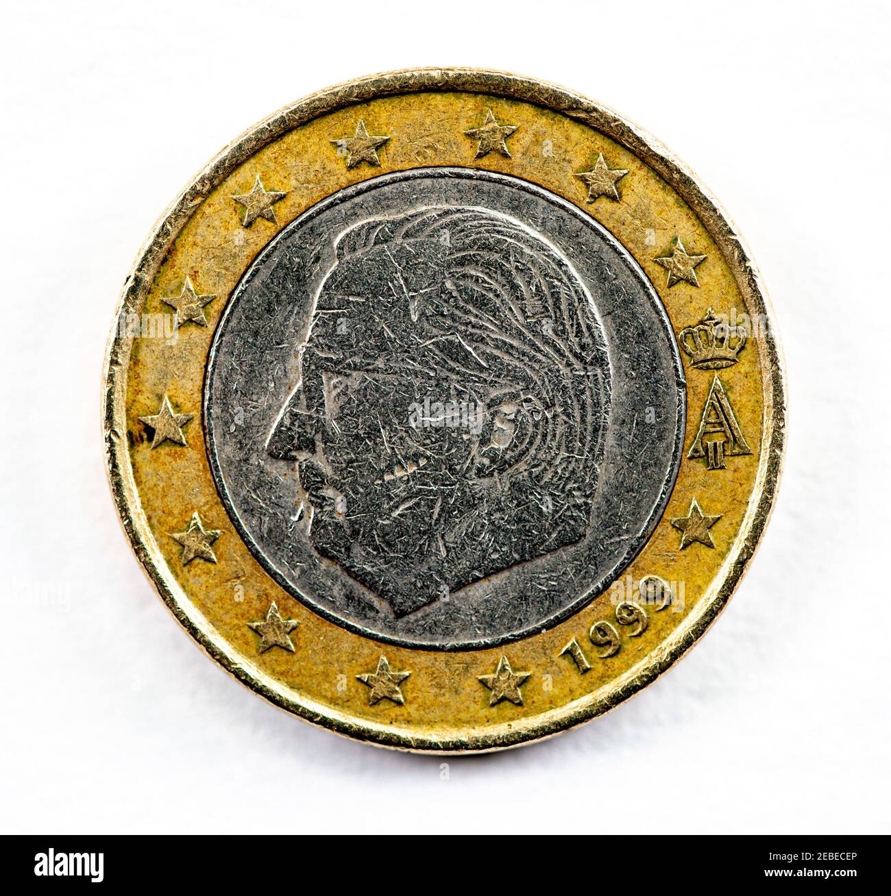 photograph of a one euro coin on a white background Stock Photo - Alamy