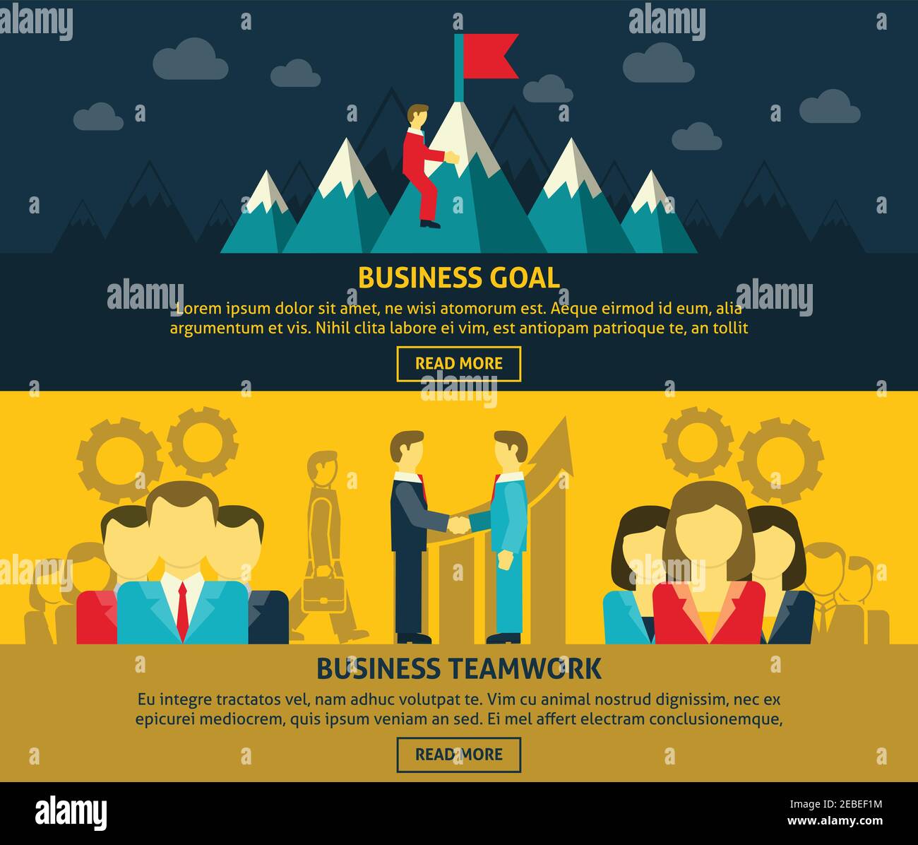 Leadership horizontal banners set with business goal and teamwork flat ...