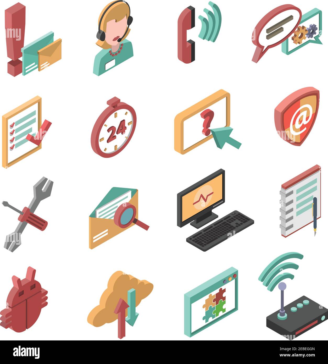 Telephone and internet technical support isometric icons set isolated ...