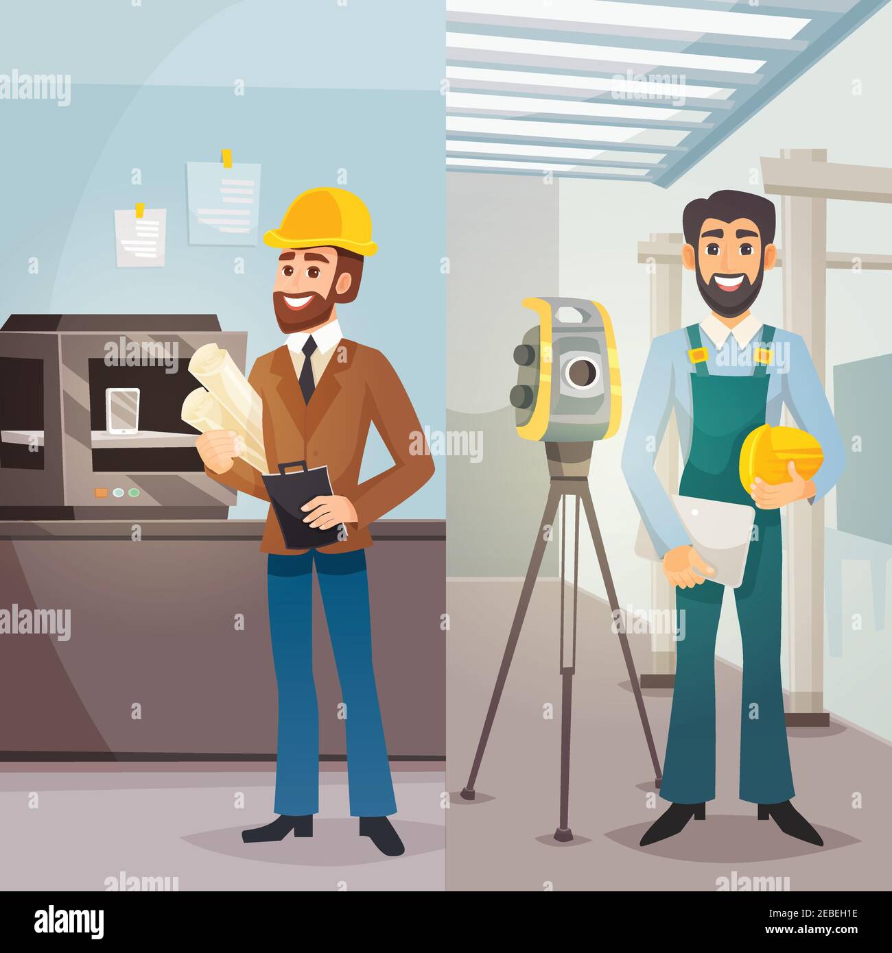 Engineers vertical banners with male architect worker and surveyor in ... Engineers vertical banners with male architect worker and surveyor in ...