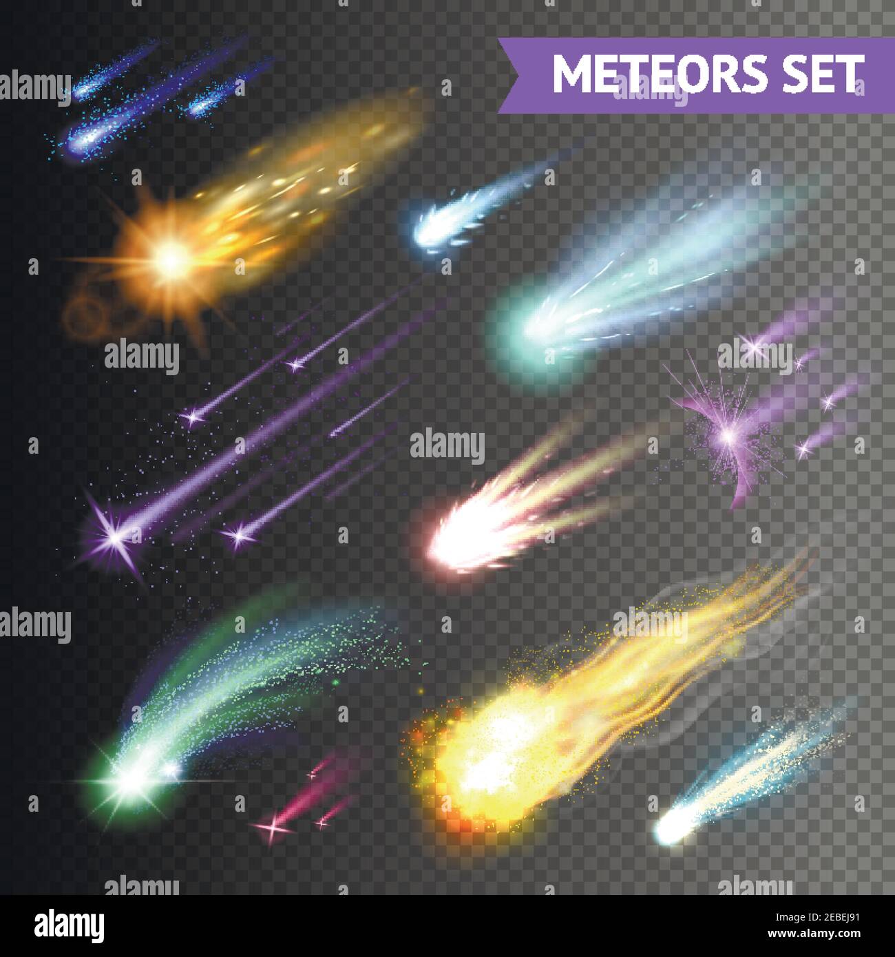 Light effects collection with comets meteors and fireballs isolated on ...