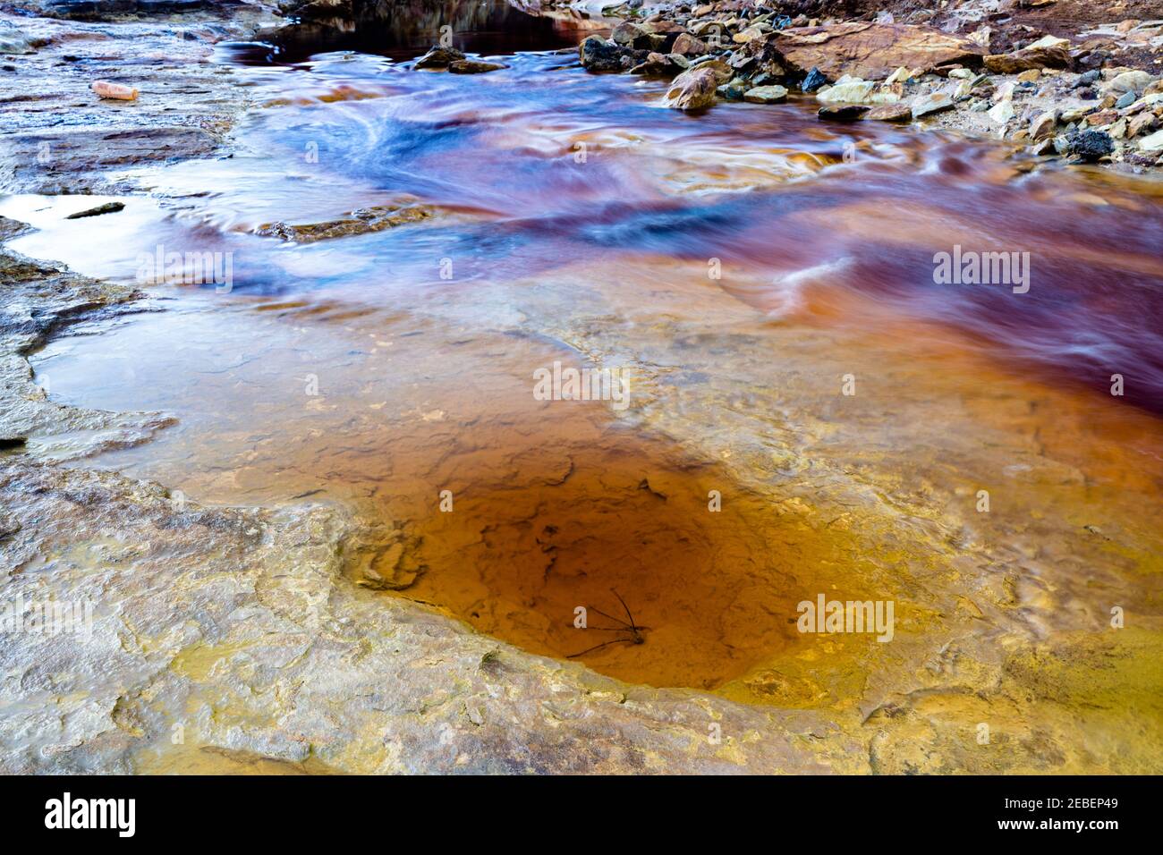 top down view of the Rio Tinto riverbed in the old mines with colorful ...