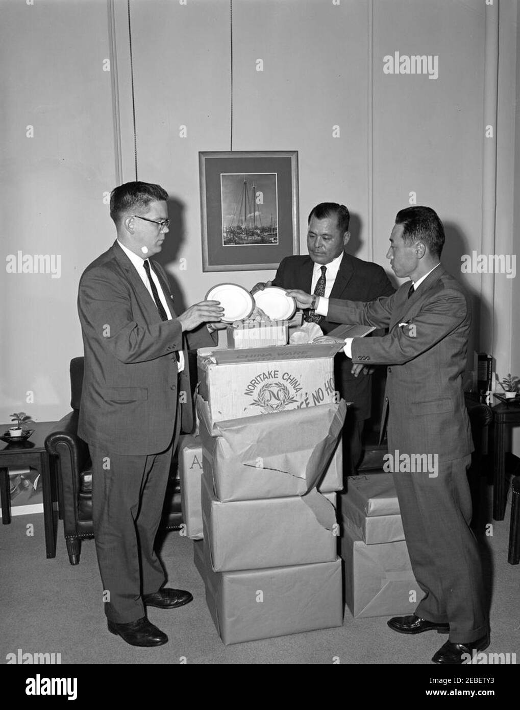 Presidential Assistant John J. McNally with Japanese visitors and gifts ...