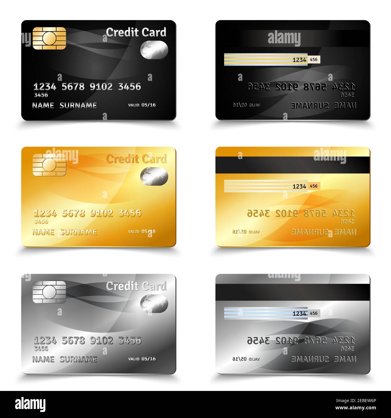 Credit card set in golden black and grey design realistic isolated ...